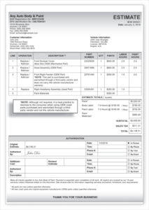 Printable Auto Repair Estimate Template