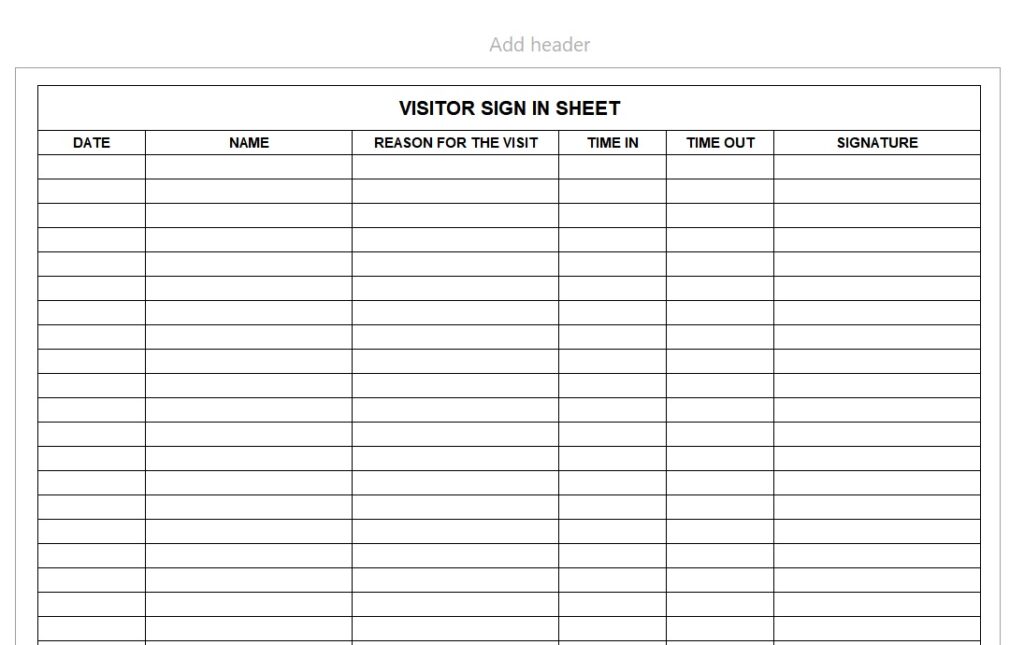 Building Visitor Sign-in Sheet Template