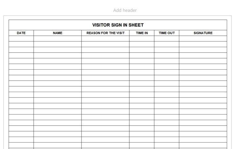 Building Visitor Sign-in Sheet Template