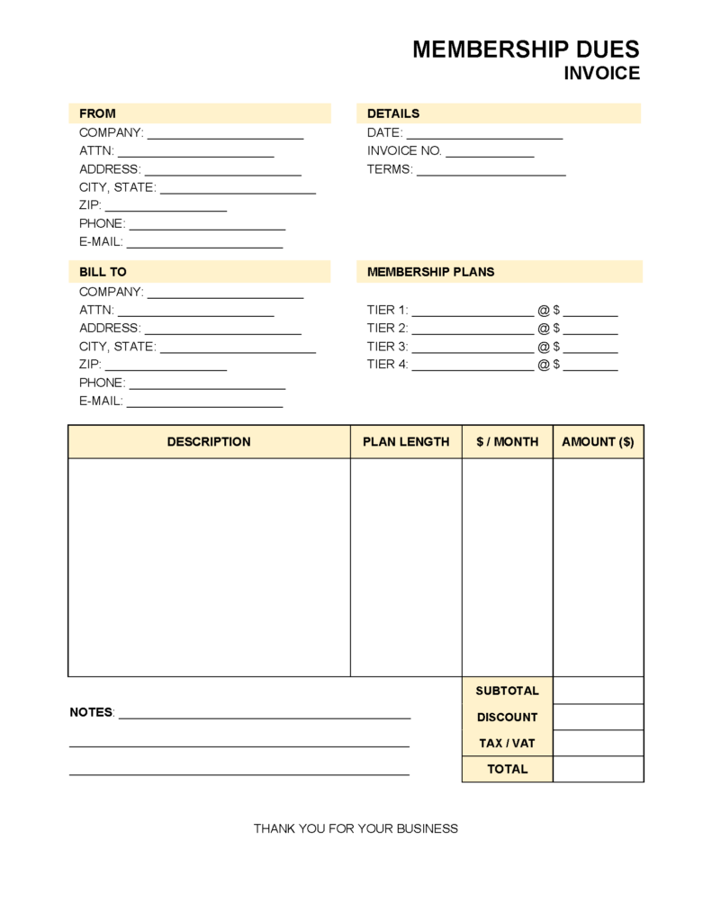 Membership Monthly Fee Payment Template