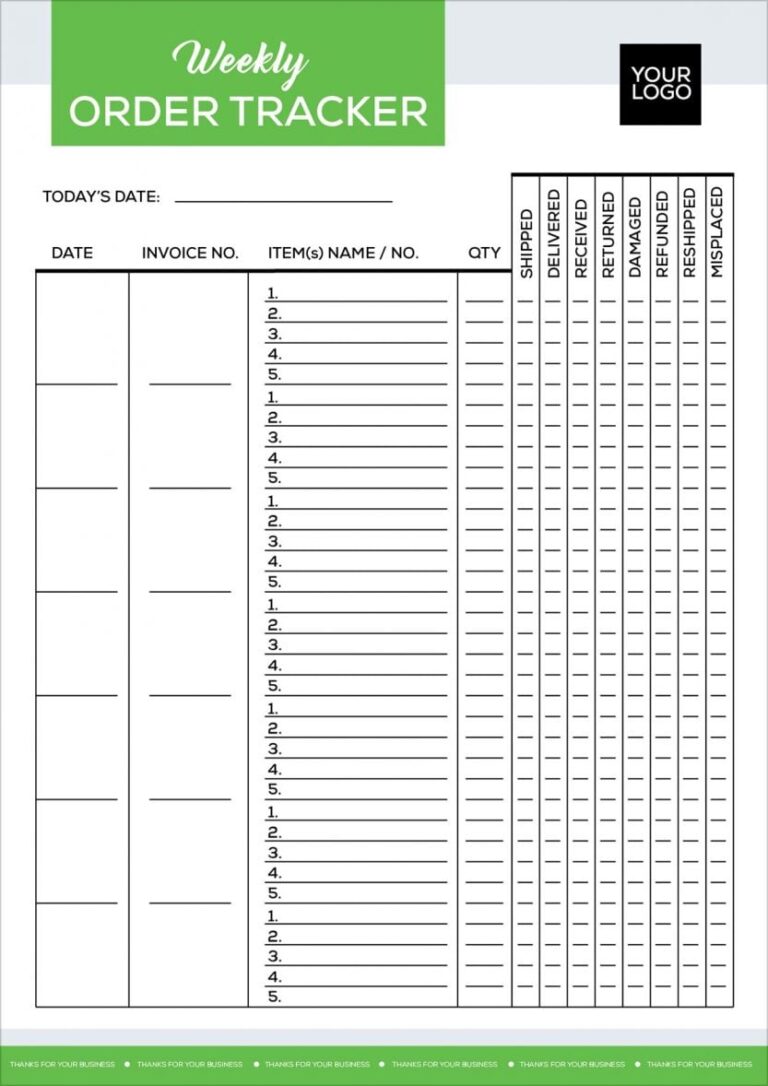Free Printable Order Tracker Template