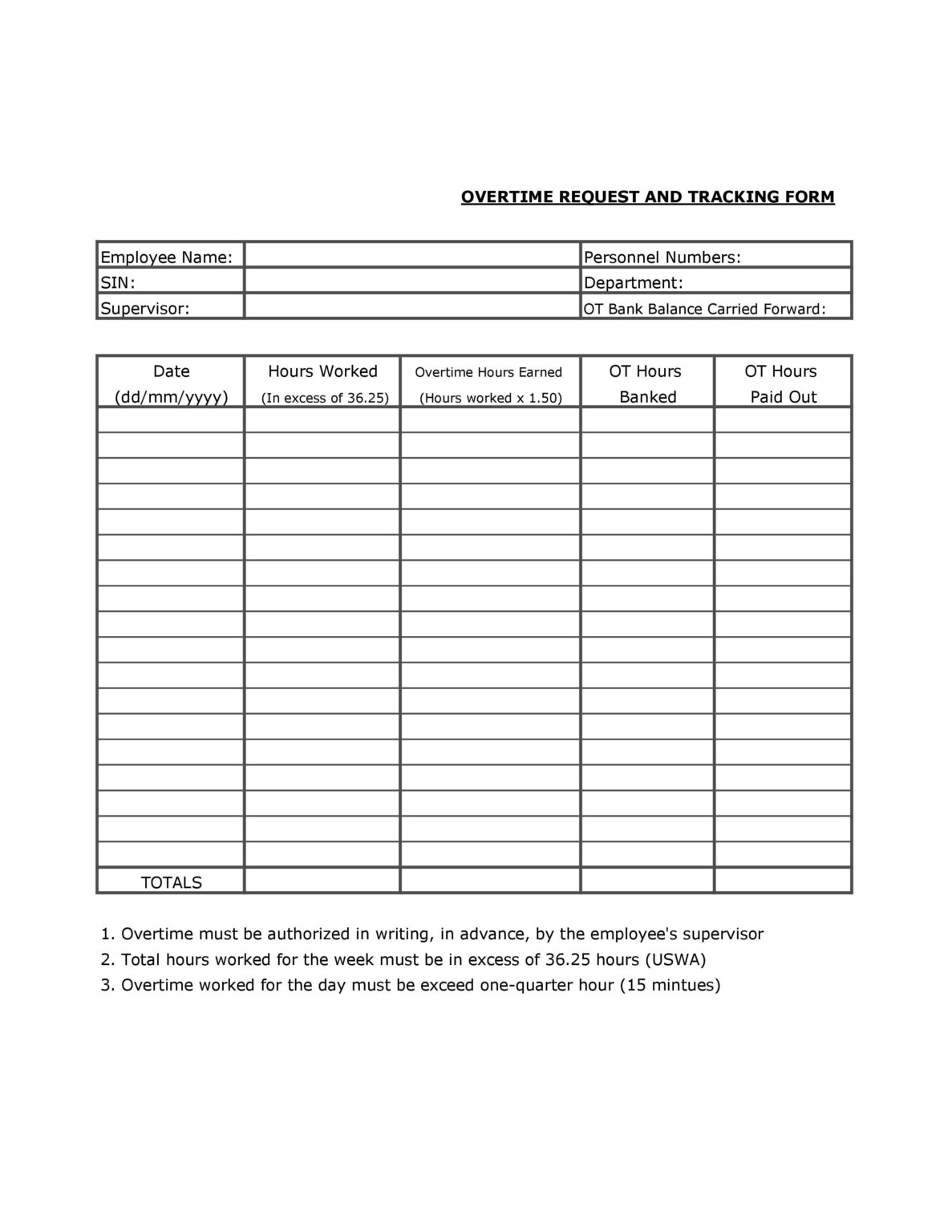 Overtime Hours Tracker Template (Excel)