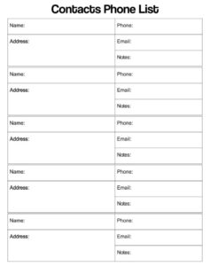 Free Printable Phone Book Template