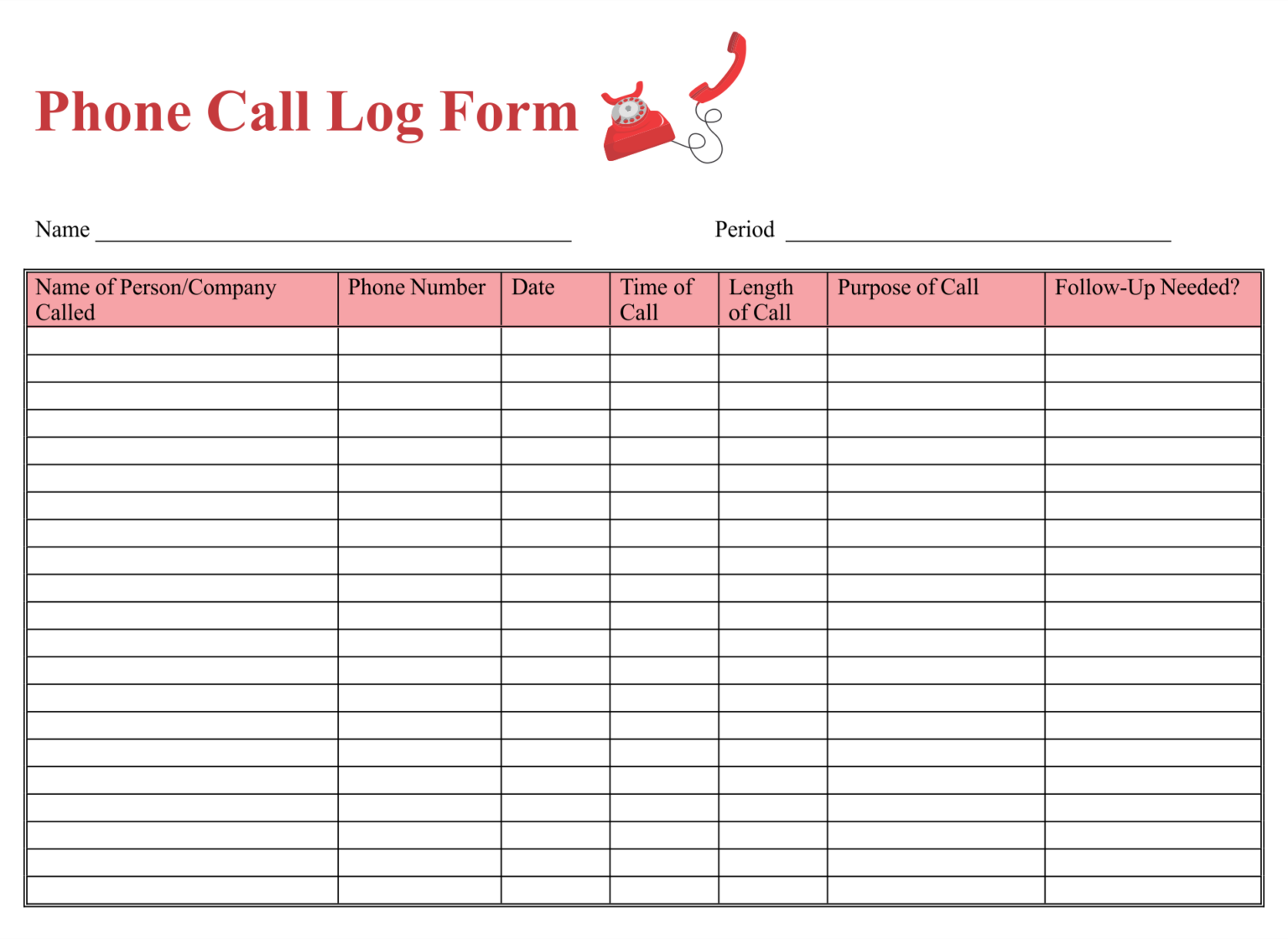 Printable Phone Message Log Template