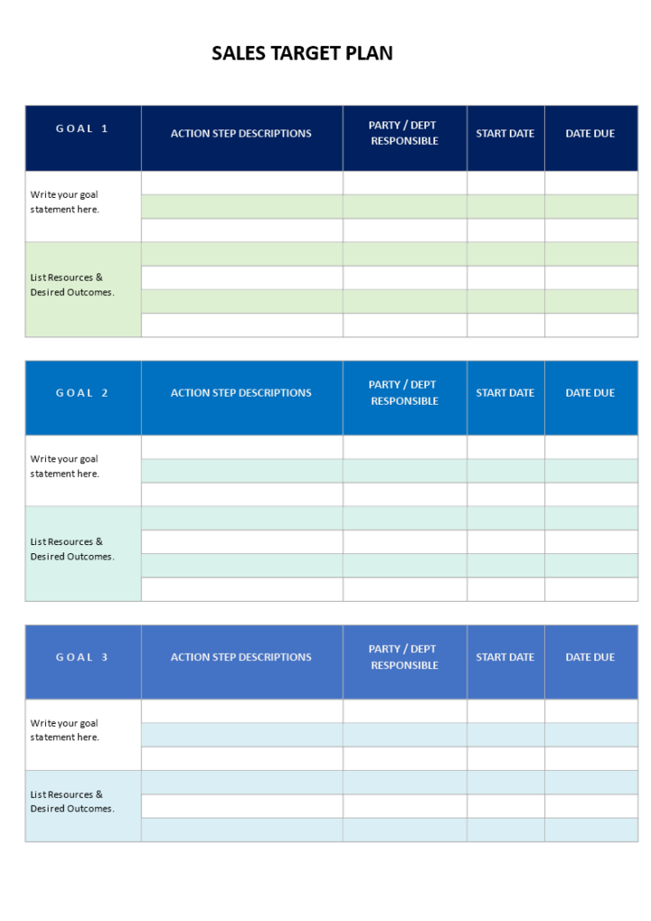 Printable Monthly Sales Target Template