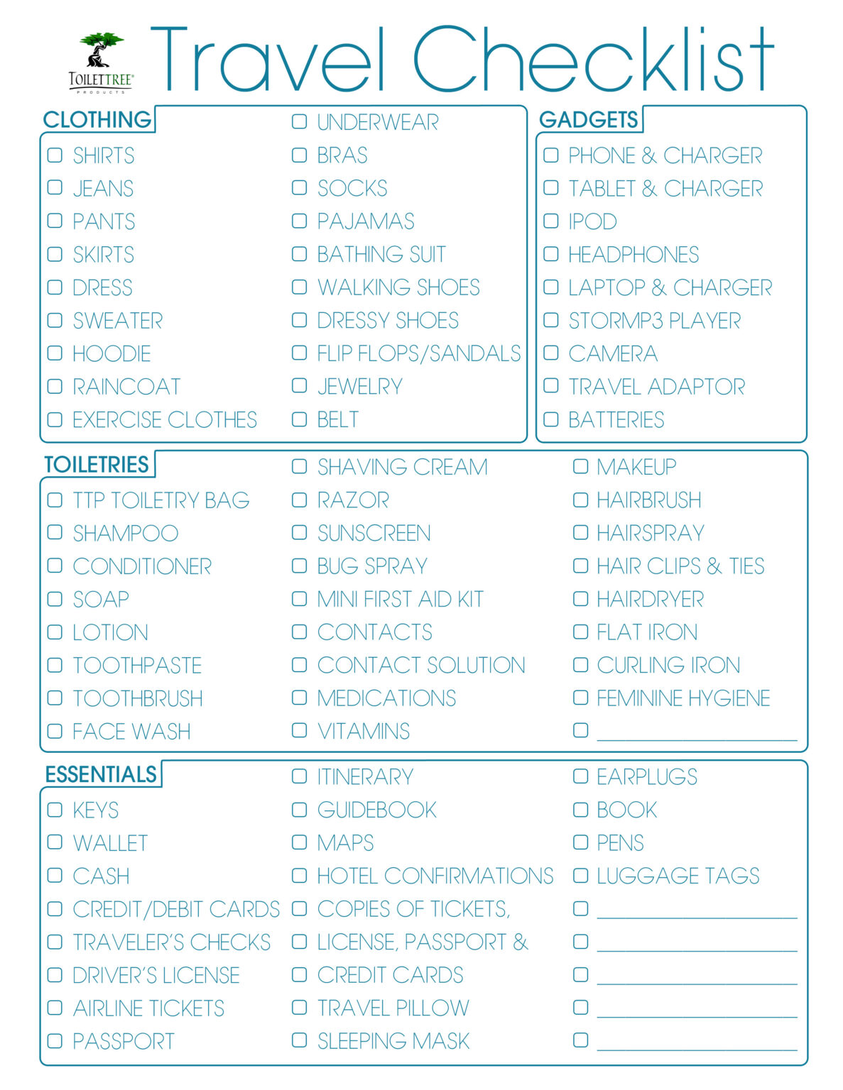 Printable Plane Travel Checklist Template