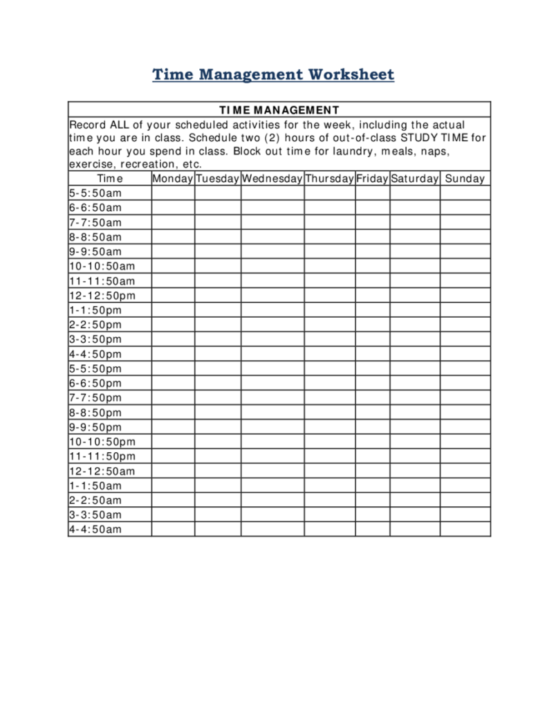 Time Management Worksheet Template