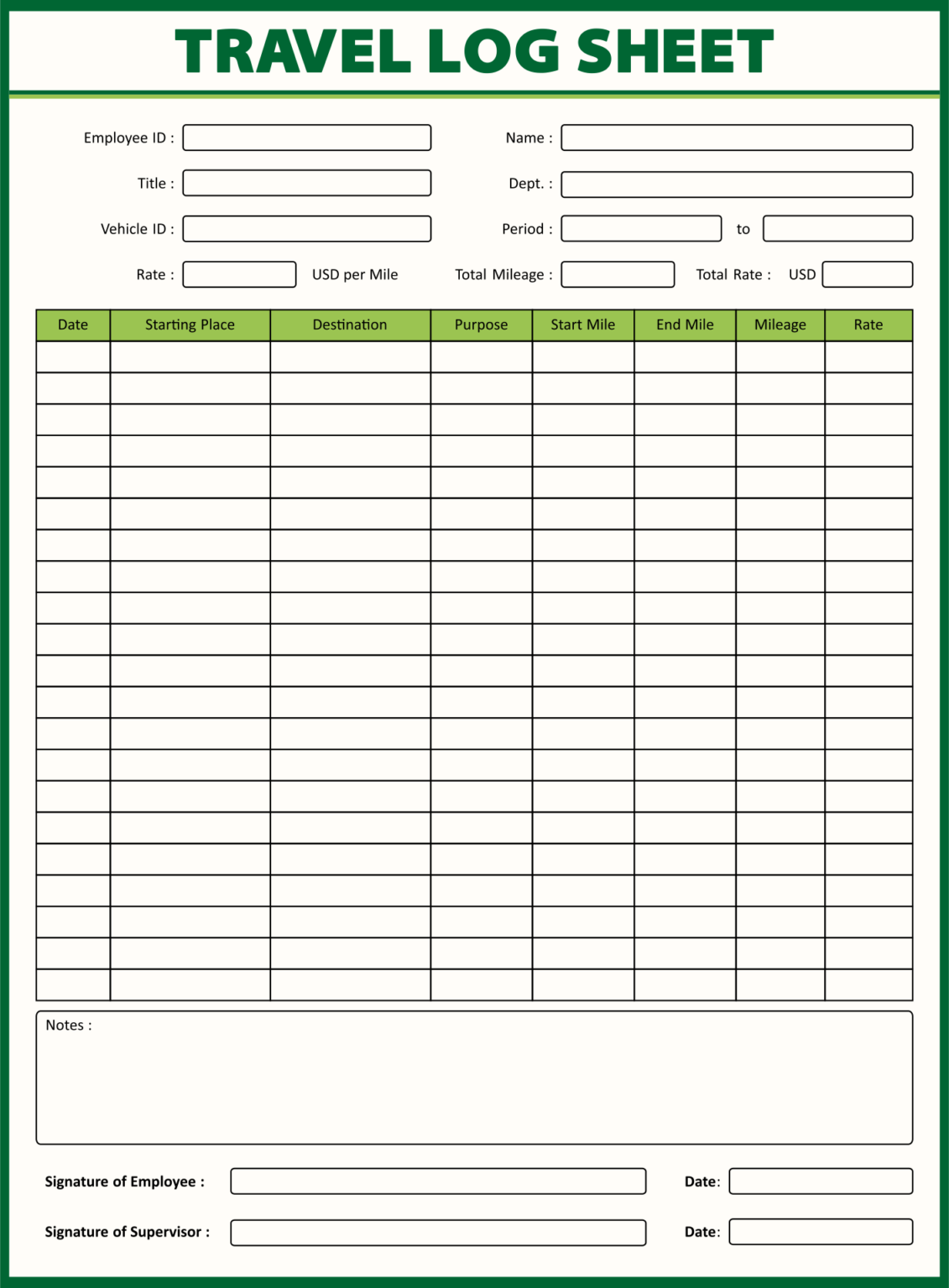 Printable Travel Log Template (Excel)