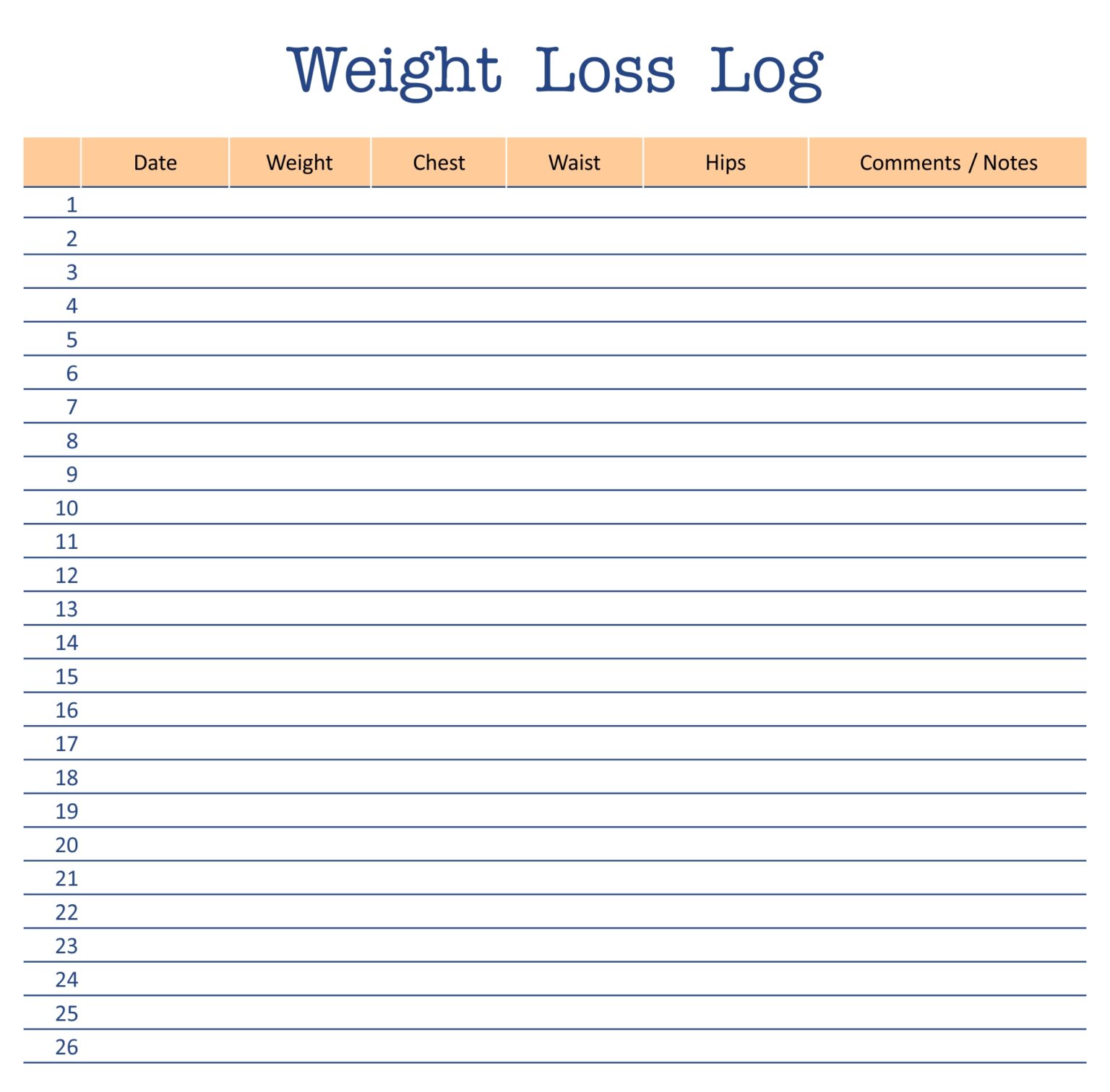 Free Printable Weight Loss Log Template