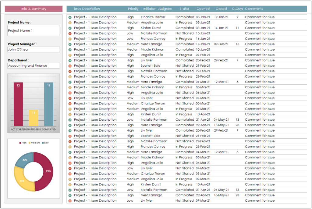 Project Issue Tracker Template (Excel)