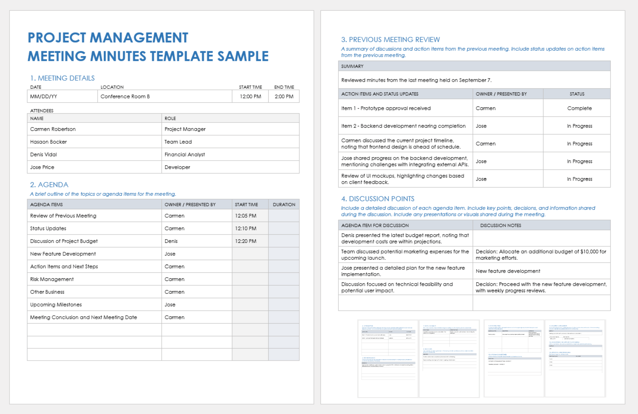 Printable Project Meeting Minutes Template