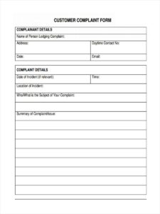 Quality Complaint Log Template