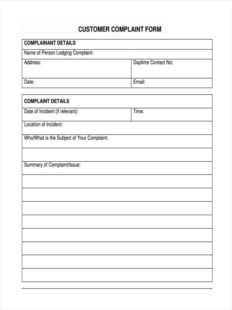 Quality Complaint Log Template