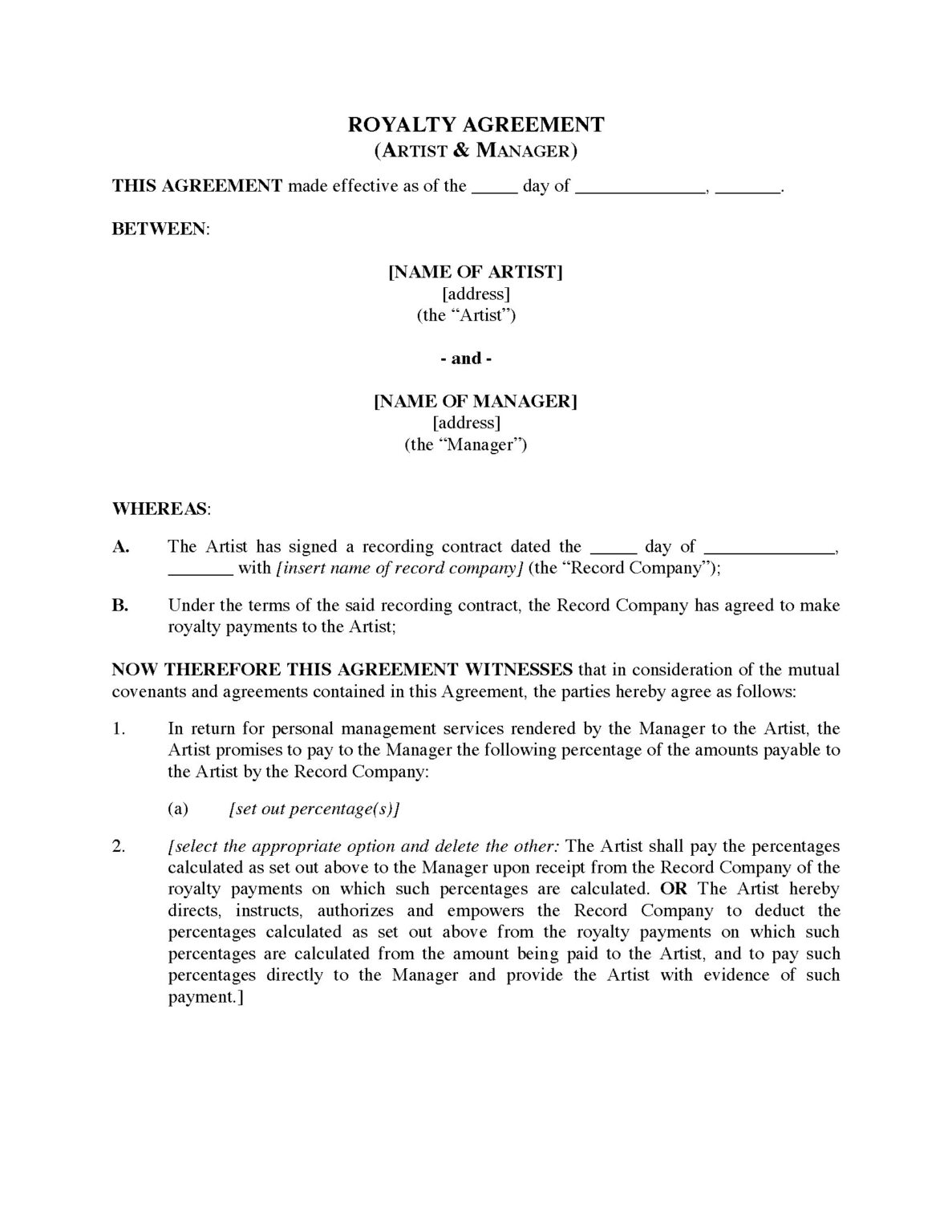 Royalty Agreement Template (Word)