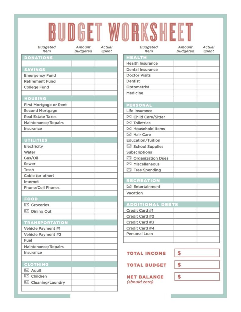 Spending And Saving Worksheet Template