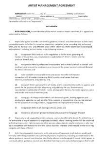 Talent Management Agreement Template