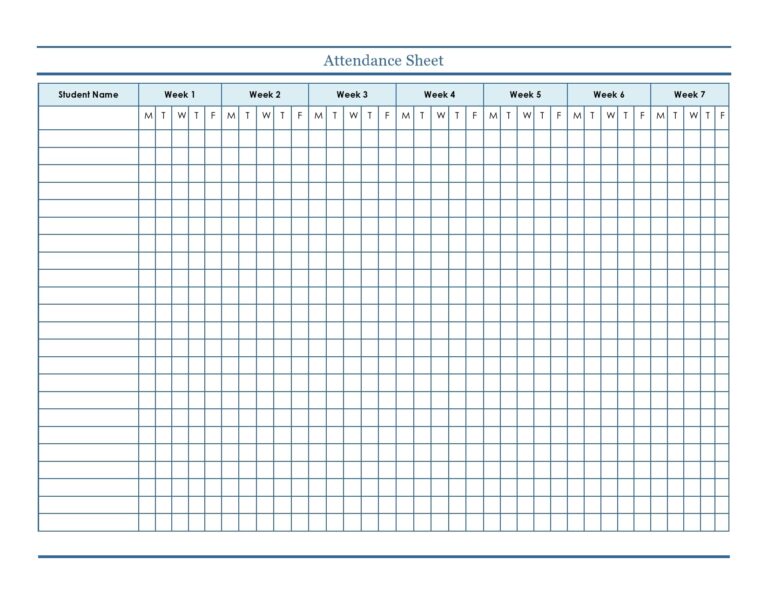Teacher Attendance Sheet Template (Word)