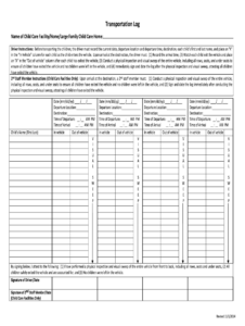 Printable Transportation Log Template