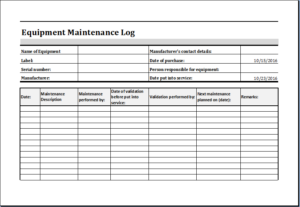 Washing Machine Maintenance Log Template