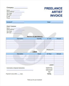 Printable Artist Invoice Template