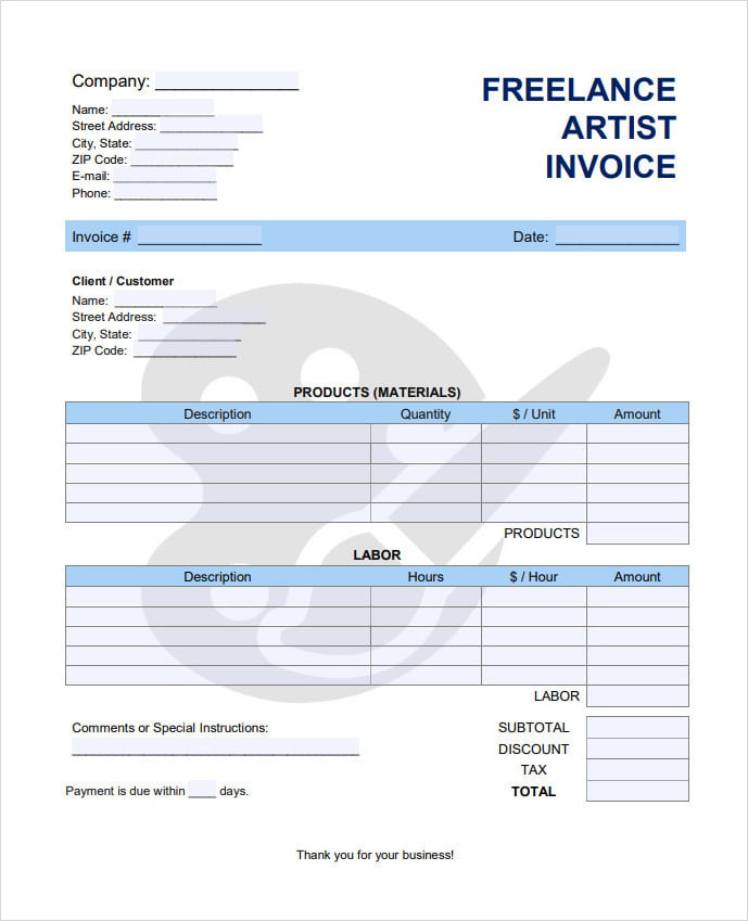 Printable Artist Invoice Template Printable Artist Invoice Template