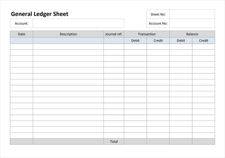 Printable General Ledger Template