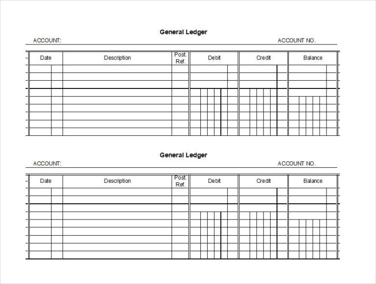 Printable General Ledger Template