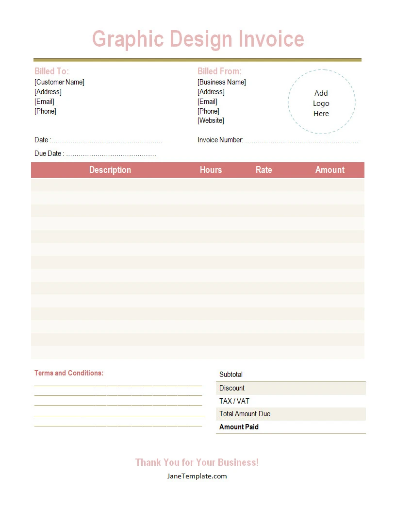 Printable Graphic Design Invoice Template