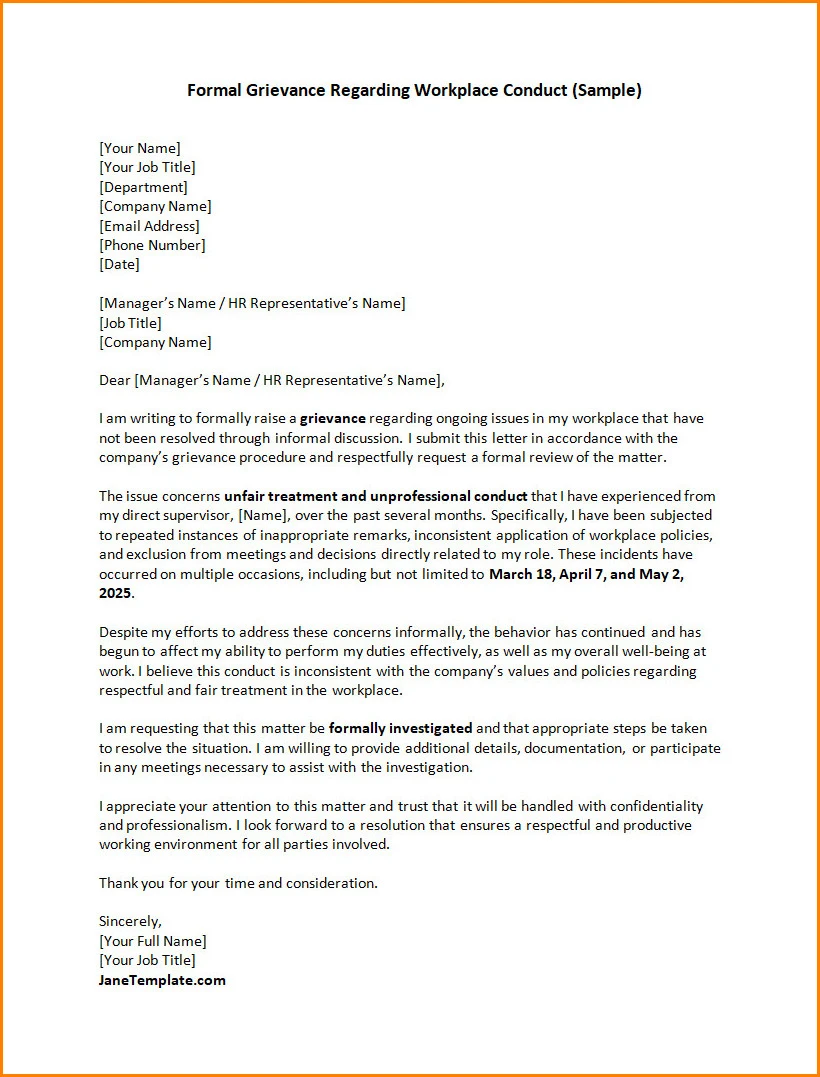 Free Customizable Grievance Letter Template