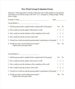 Printable Peer Evaluation Form