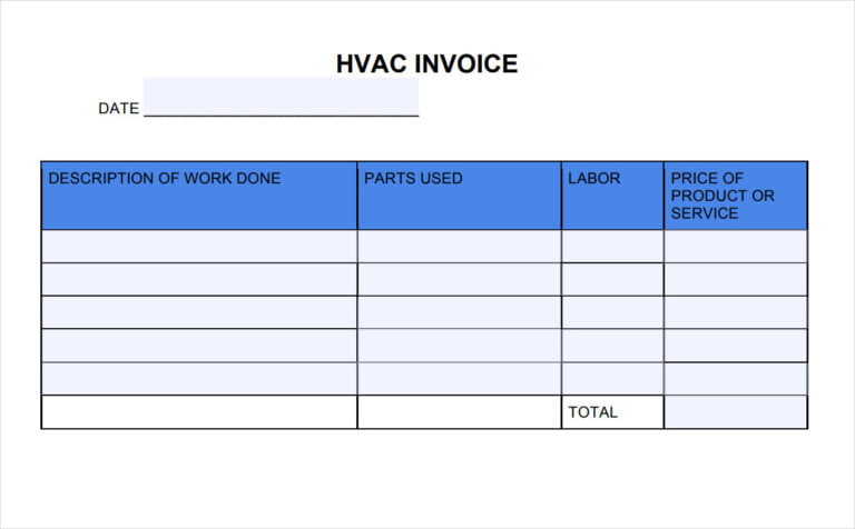 Printable HVAC Invoice Template