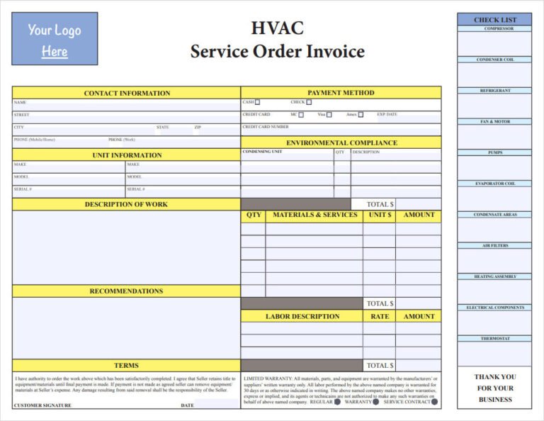 Printable HVAC Invoice Template
