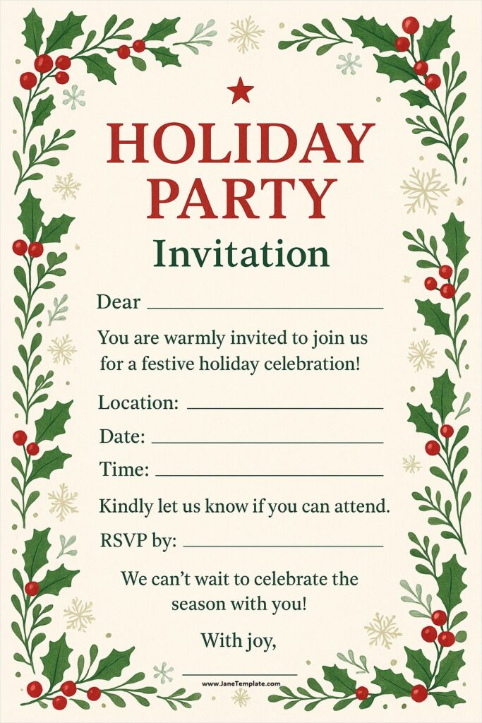 Printable Holiday Party Invitation Template