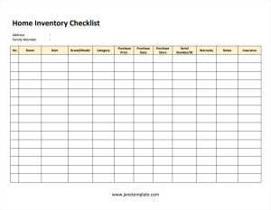Printable Home Inventory Checklist Template