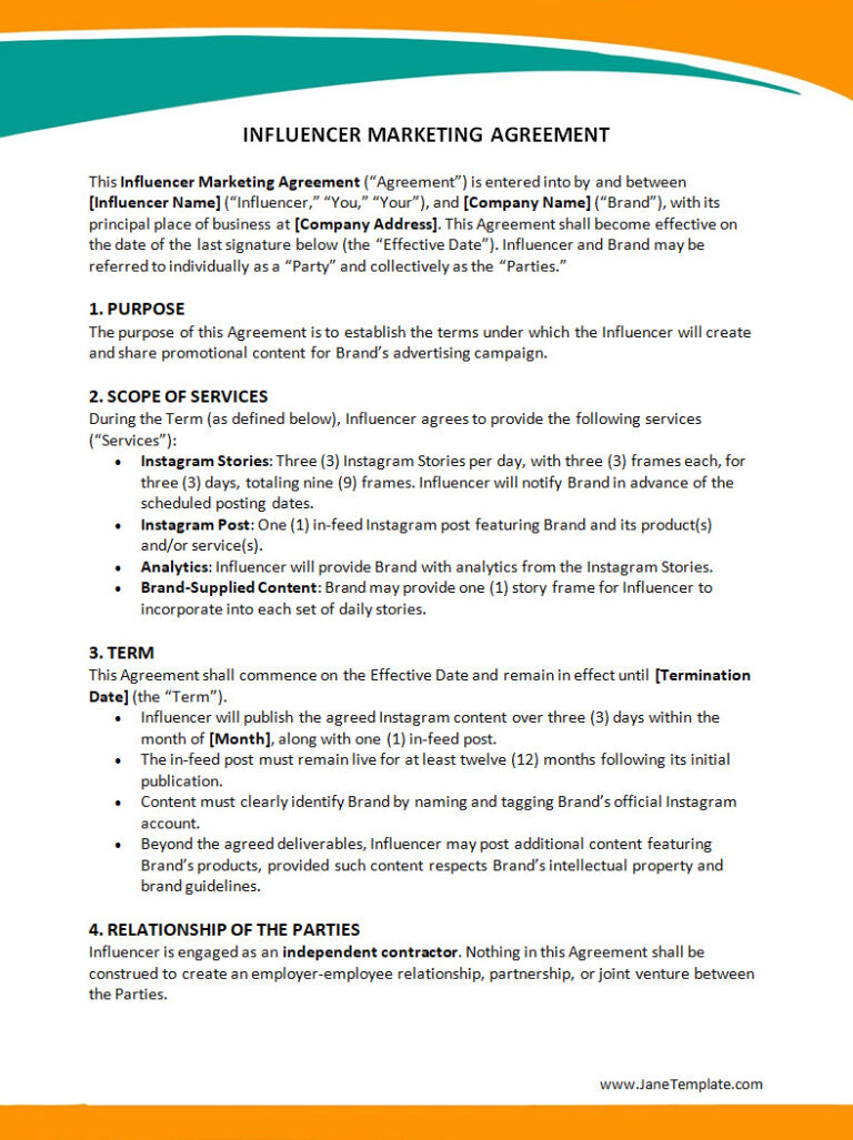 Free Influencer Agreement Template (Word)