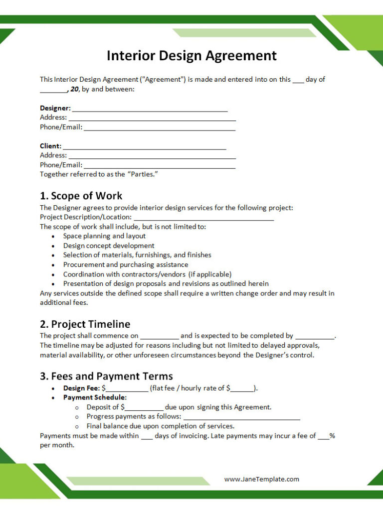 Free Interior Design Agreement Template