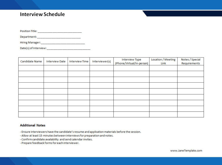 Free Printable Interview Schedule Template