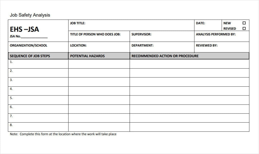 Printable Job Safety Analysis Template