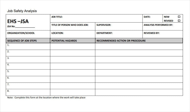 Printable Job Safety Analysis Template