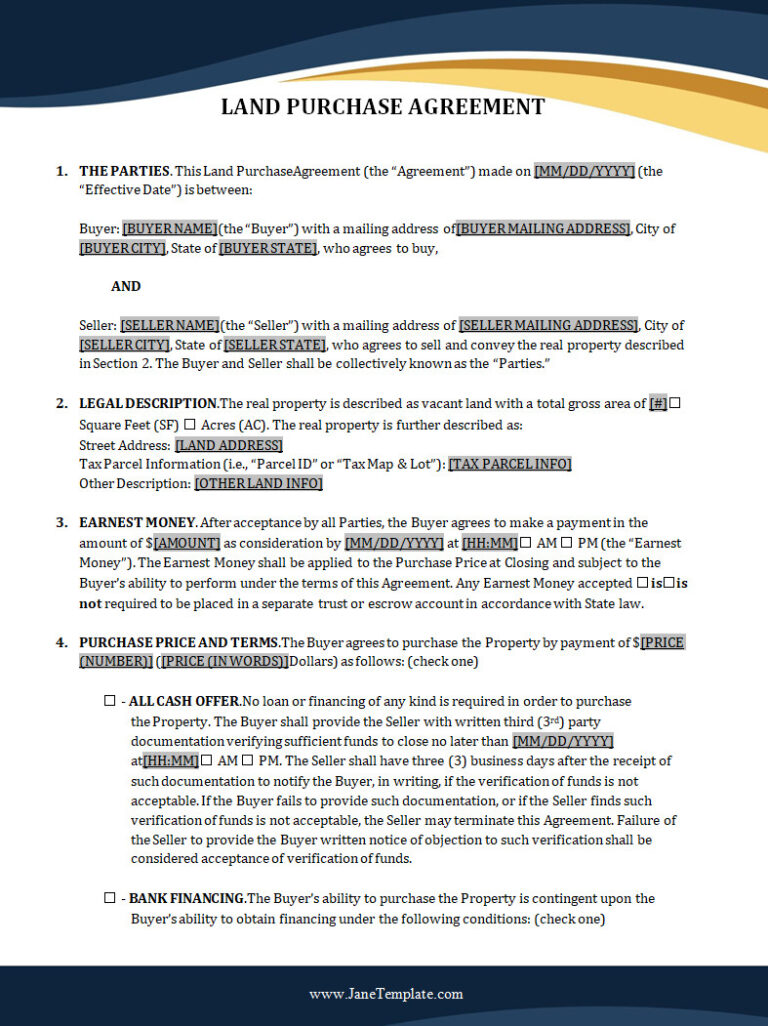 Free Land Purchase Agreement Template (Word)