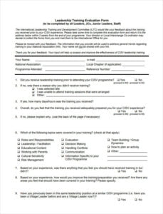 Printable Training Feedback Form