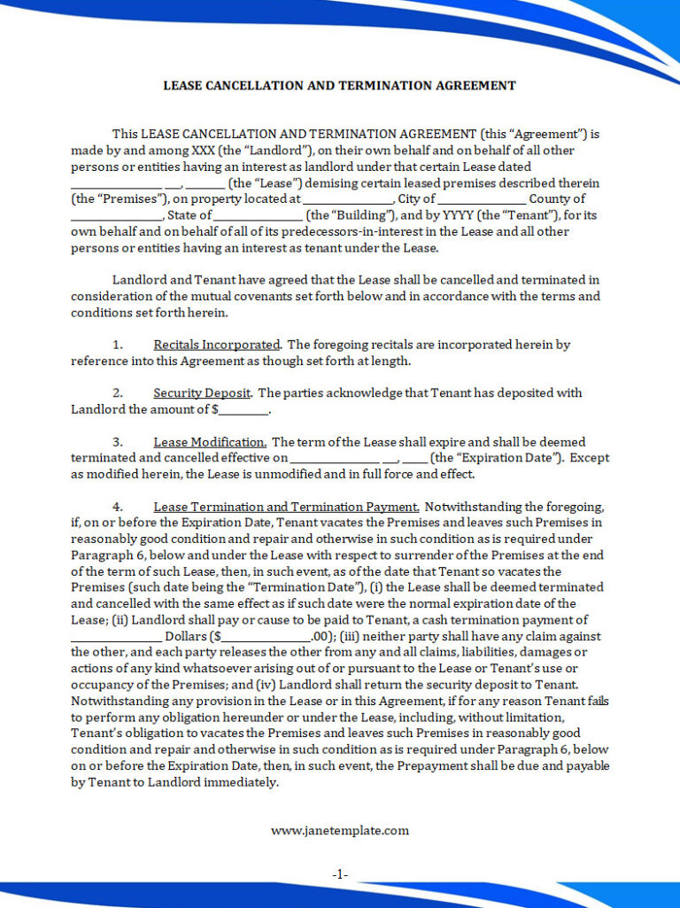 Free Lease Agreement Termination Template