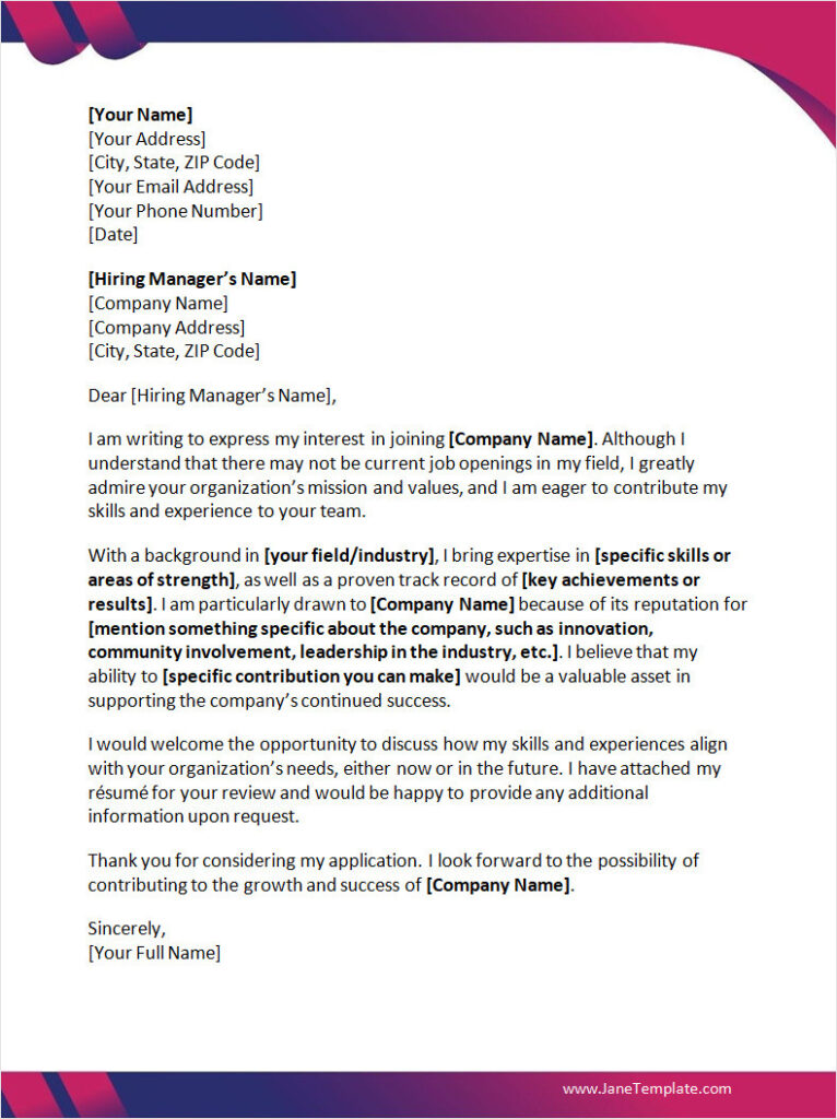 Free Letter of Interest for a Job Template