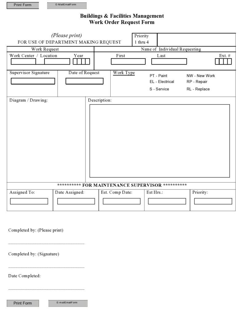 Printable Maintenance Work Order Template