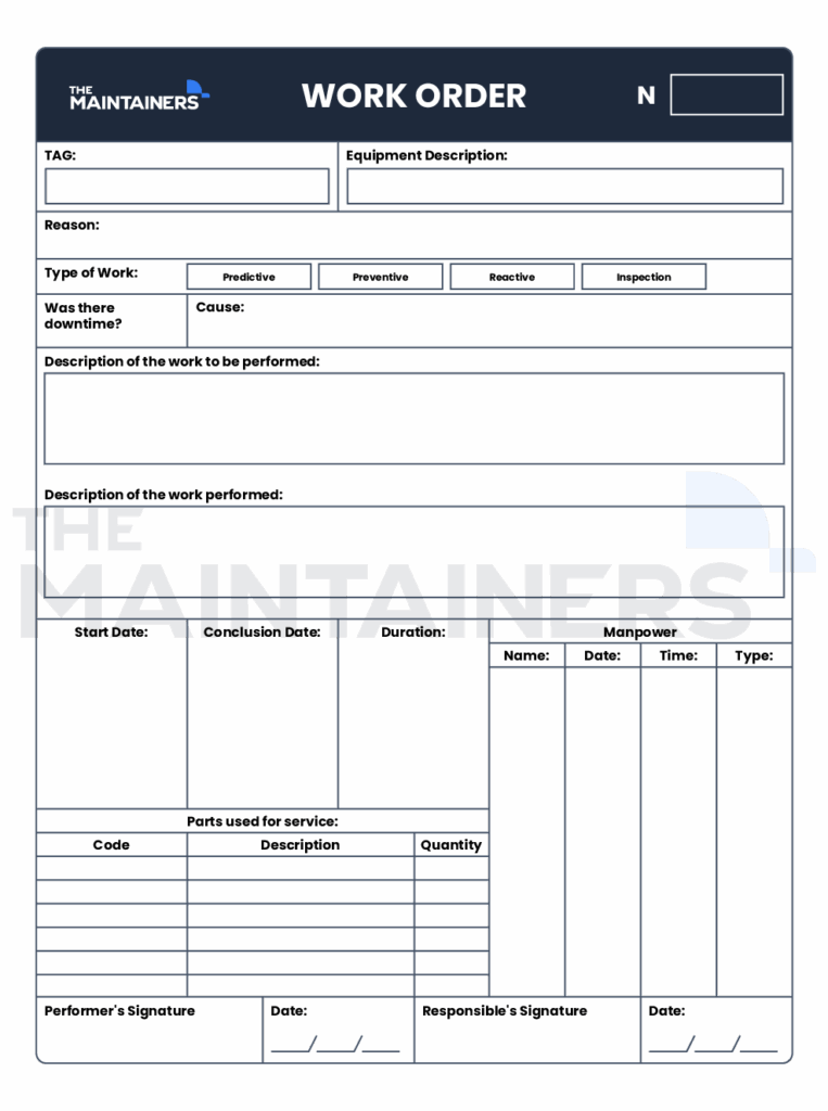 Printable Maintenance Work Order Template
