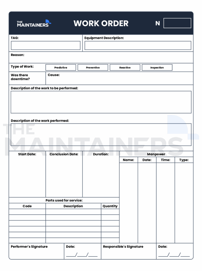 Printable Maintenance Work Order Template