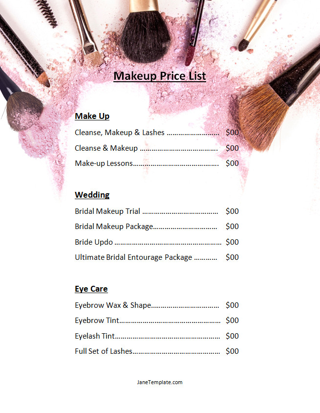 Editable Makeup Price List Template Word Editable Makeup Price List Template Word