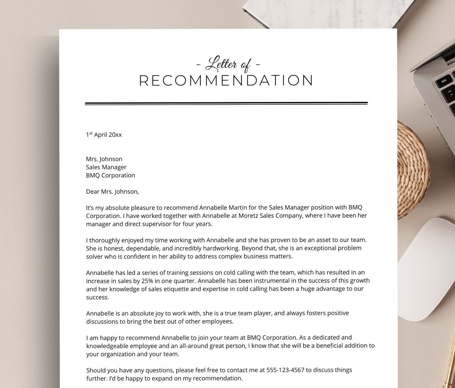 Manager Letter of Recommendation Template