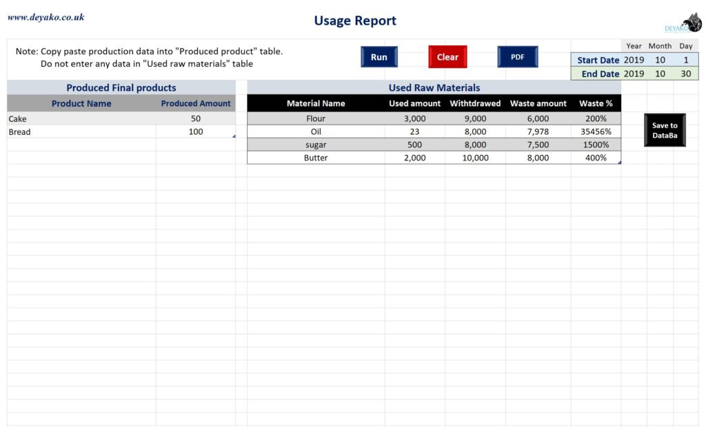 Material Quantity Record Sheet Template