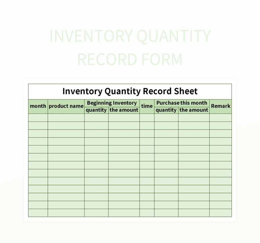 Material Quantity Record Sheet Template